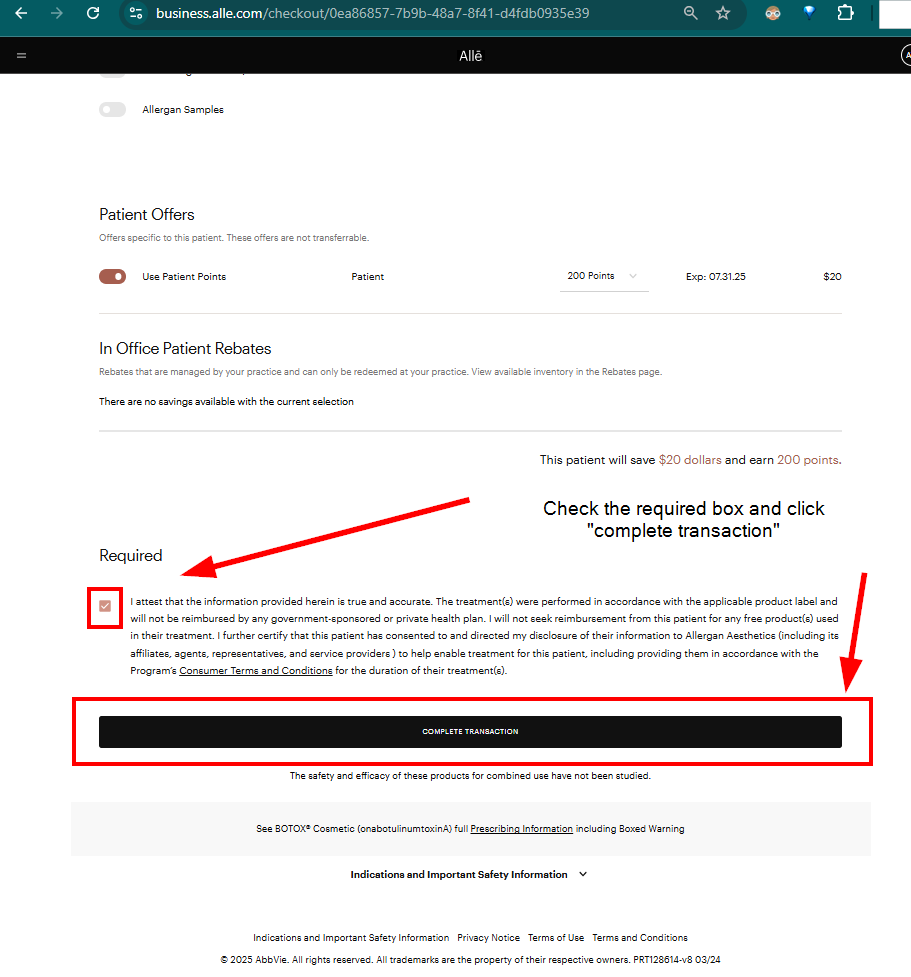 Alle rewards: Entering treatment in Alle & discount at EHR checkout